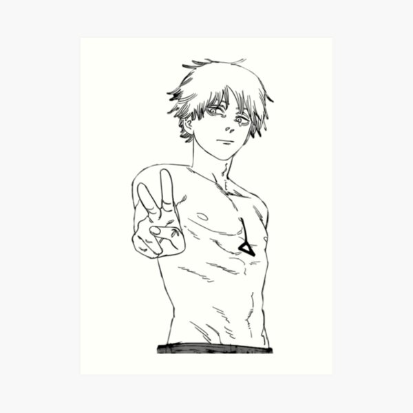 "Peace sign Denji - Chainsaw man" Art Print by Athieshop | Redbubble
