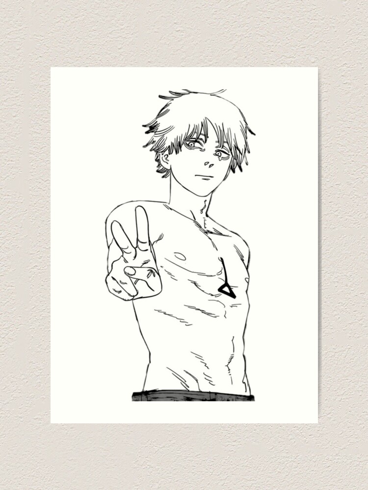 Peace Sign Denji Chainsaw Man Art Print By Athieshop Redbubble