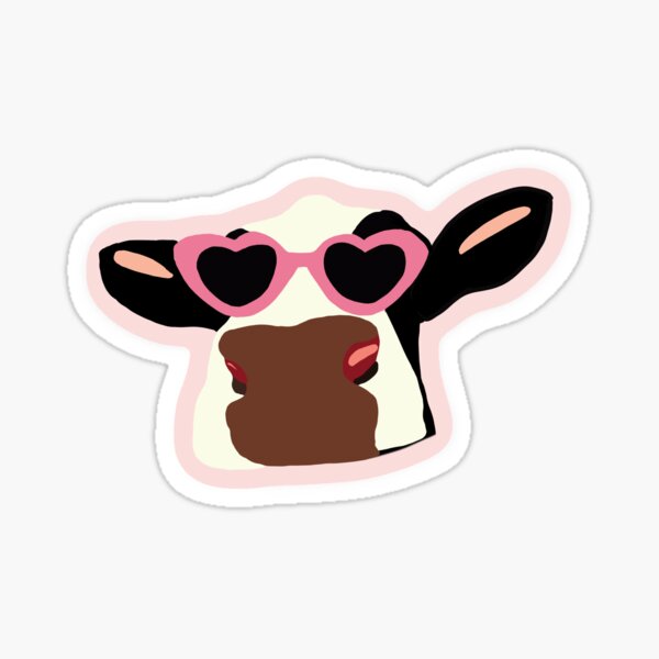 "cow with sunglasses pink sticker" Sticker for Sale by kenzielemonis ...