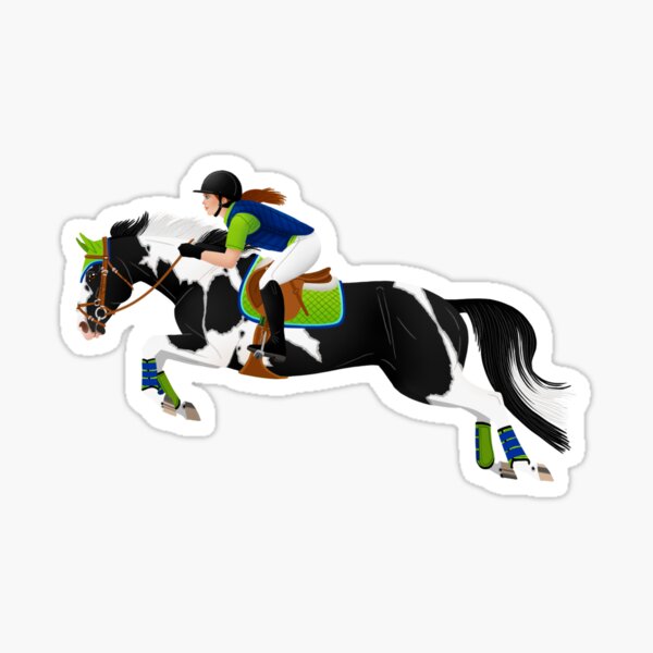 "Black Pinto Cross Country Horse - Equine Rampaige" Sticker by ...
