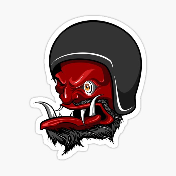 " devil wearing motorcycle helmet " Sticker by atooxi | Redbubble