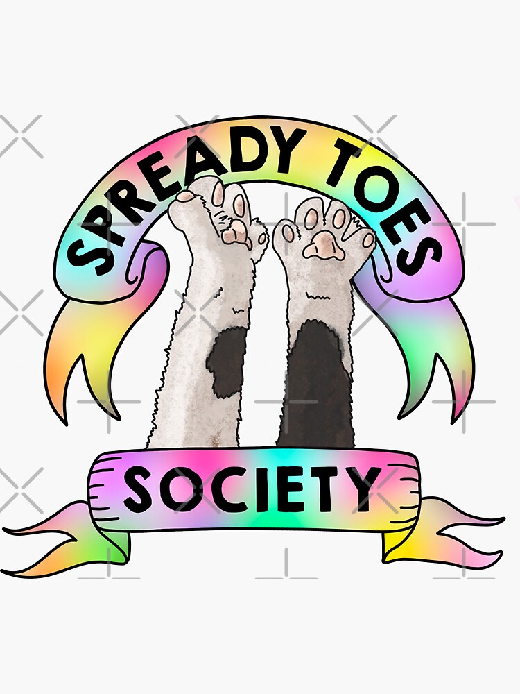 "Spready Toes Society | Cute Cat Paws Toebeans Feet Stretch | Rainbow Ribbon Banner " Sticker by ...