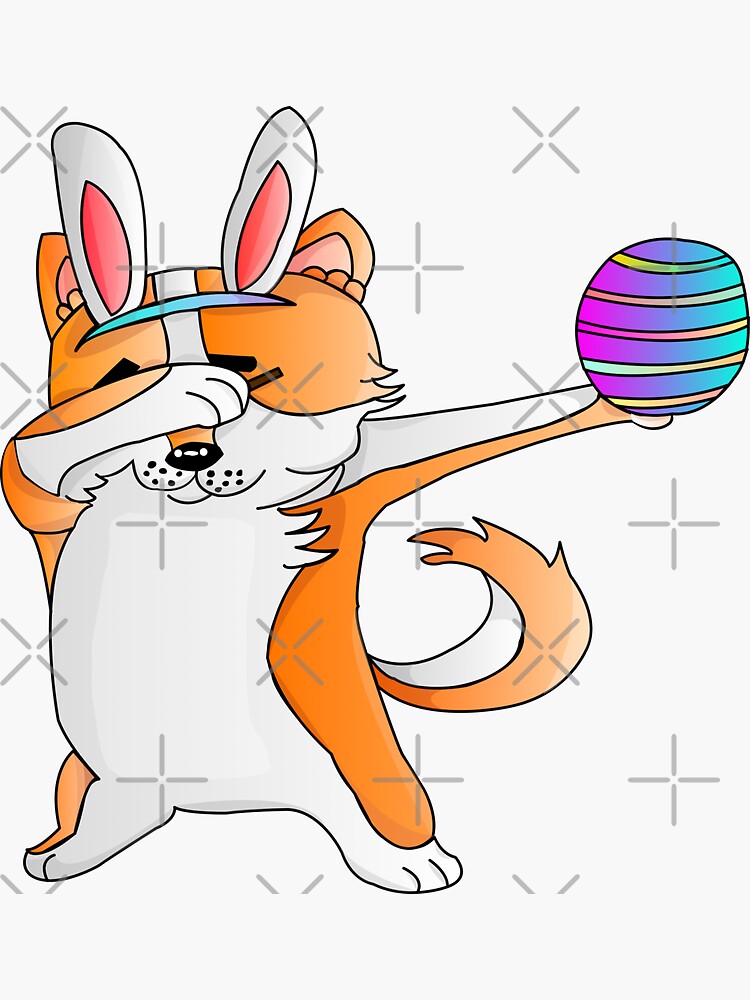 "Happy Easter Corgi Bunny dabbing Drawing Design" Sticker by ...
