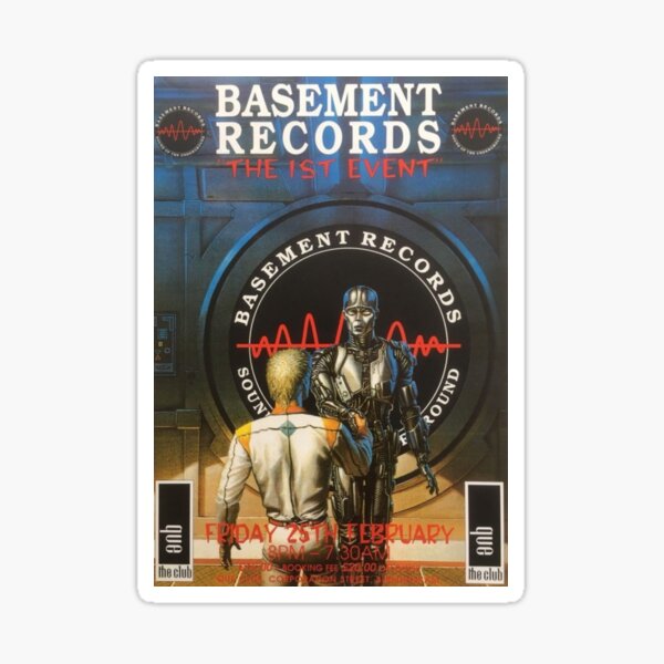 "Basement Records Old School Flyer" Sticker by AntiquePatriot | Redbubble