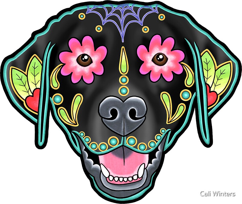 "Labrador Retriever in Black- Day of the Dead Lab Sugar Skull Dog ...