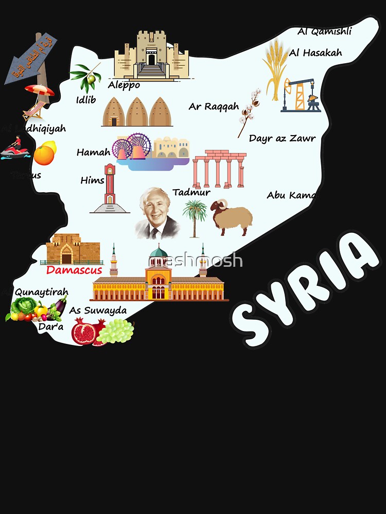 "Syria map, major cities names flag Syrian national symbols and ...