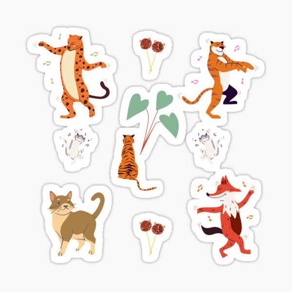 "Groovy Tiger and Cat Dancing" Sticker by InAsianSpaces | Redbubble