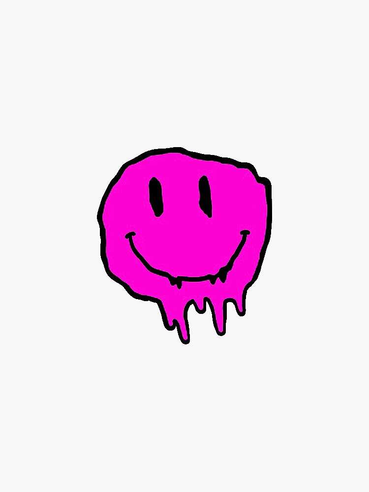"hot pink melting smiley face" Sticker by carolinekorn | Redbubble