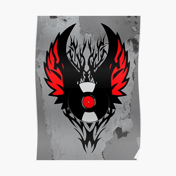 "PUNK ROCK DJ Vinyl Record Art with Tribal Spikes and Wings " Poster ...
