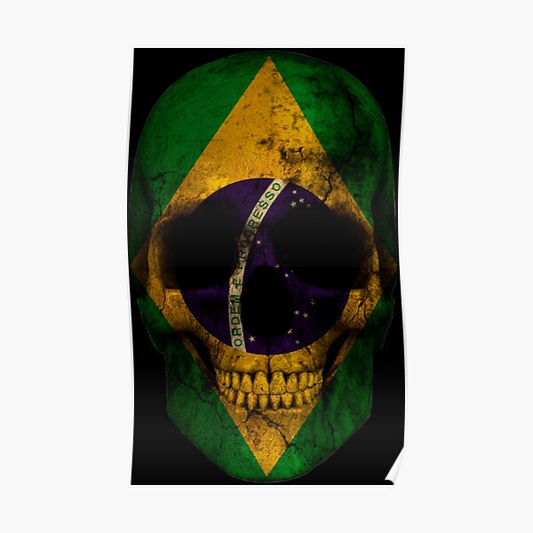 "Skull with Brazil Flag Skeleton Brazilian Roots" Poster for Sale by ...