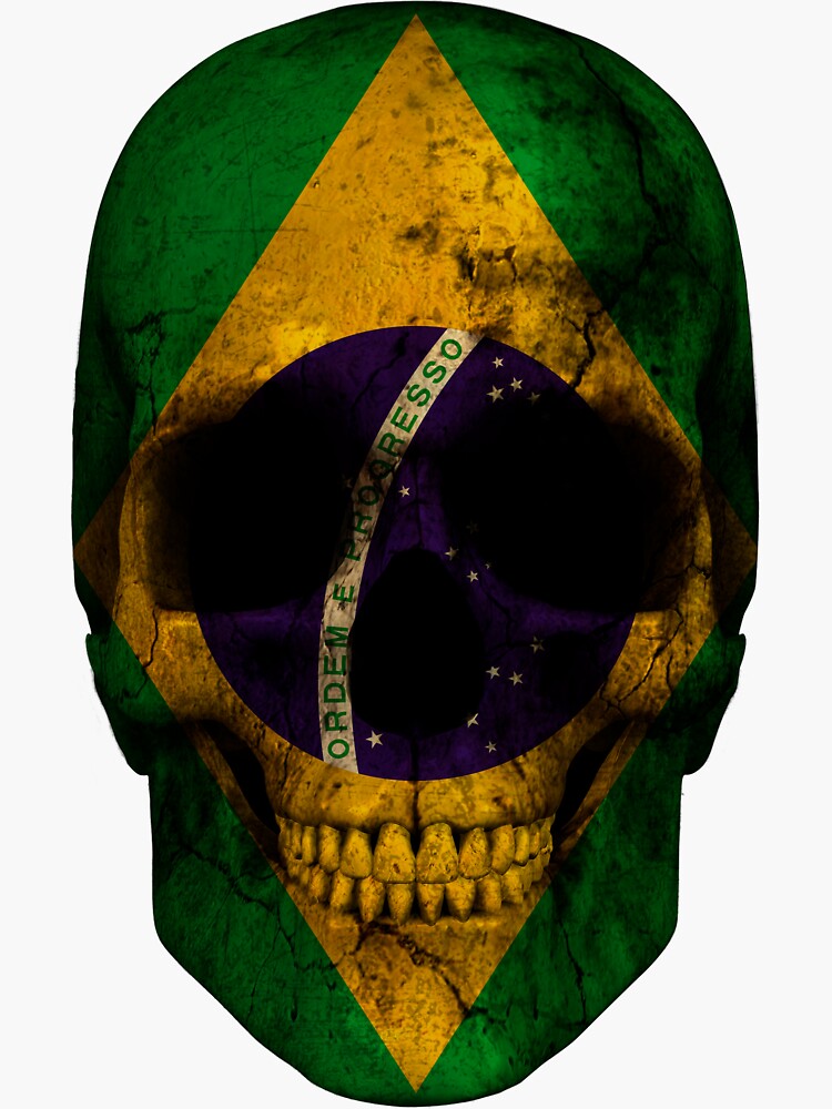 "Skull with Brazil Flag Skeleton Brazilian Roots" Sticker for Sale by ...
