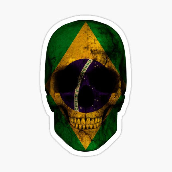 "Skull with Brazil Flag Skeleton Brazilian Roots" Sticker for Sale by ...