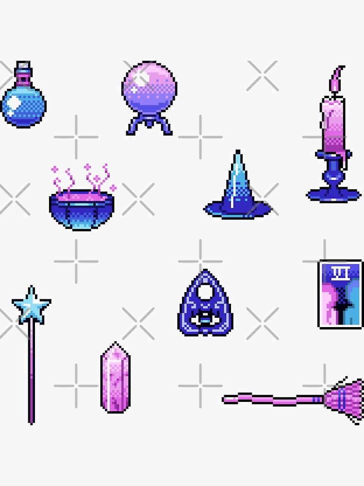 "Witch Pink Purple Pixel Art Crystal Potion Pattern" Sticker for Sale ...