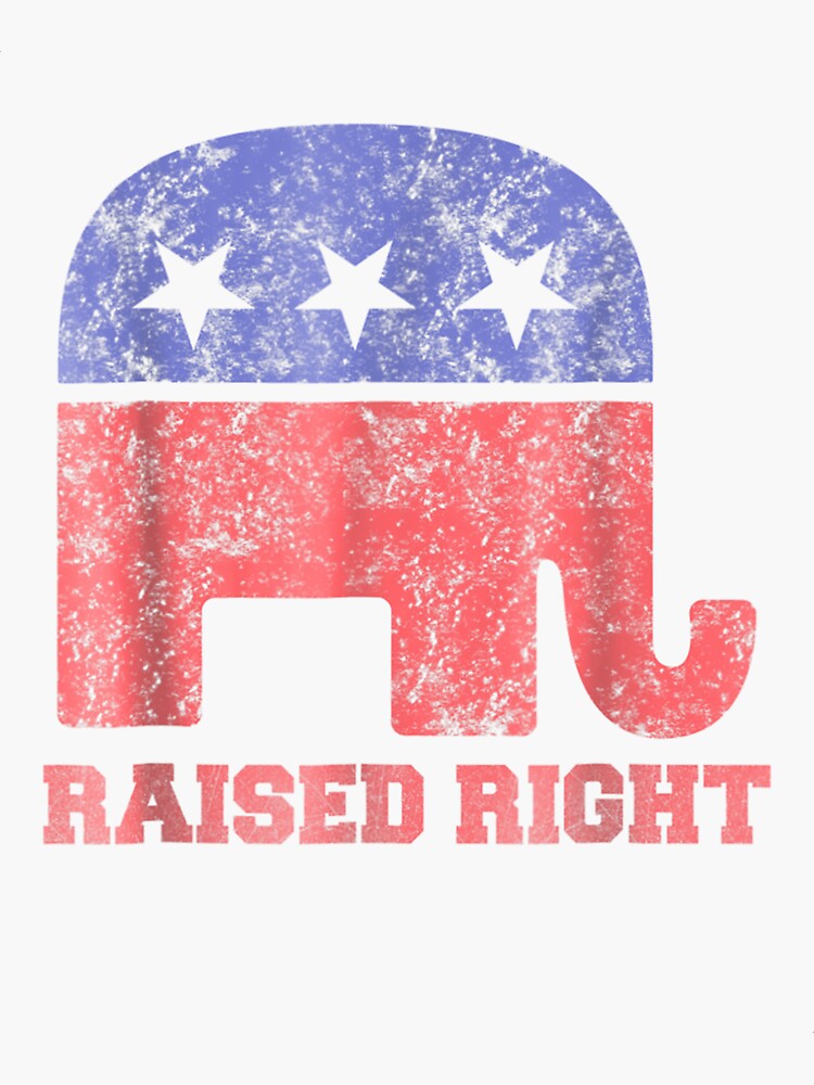 "Raised Right! Republican Elephant Vintage Logo Merch" Sticker for Sale ...