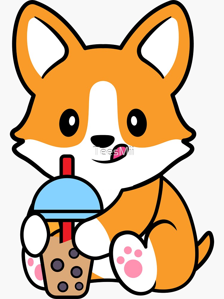 "Cute Kawaii Corgi Drinking Bubble Tea" Sticker for Sale by TeesMii ...