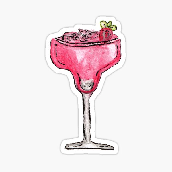 "Cocktail Strawberry Daiquiri Red Watercolor Paint" Sticker by ...