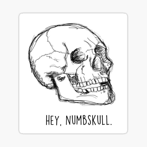 "Hey, Numbskull" Sticker by asenseofhumerus | Redbubble