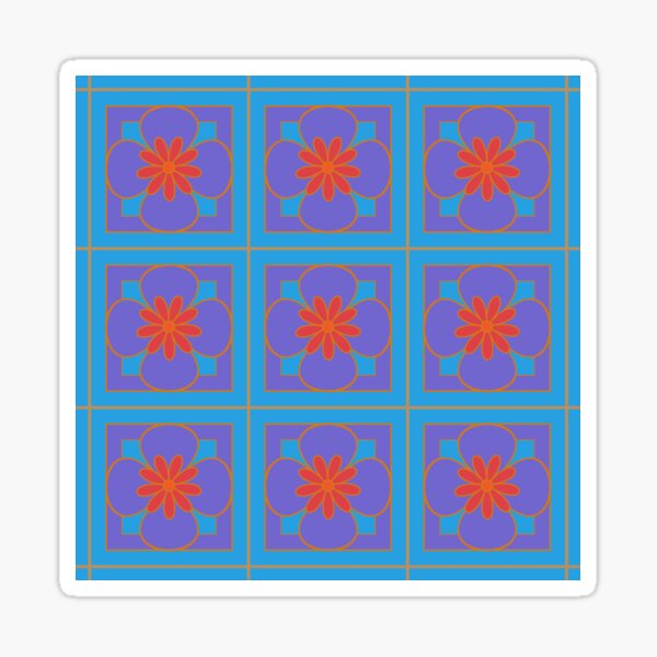 "Beautiful floral tile repeat pattern, purple, red, sky blue" Sticker ...
