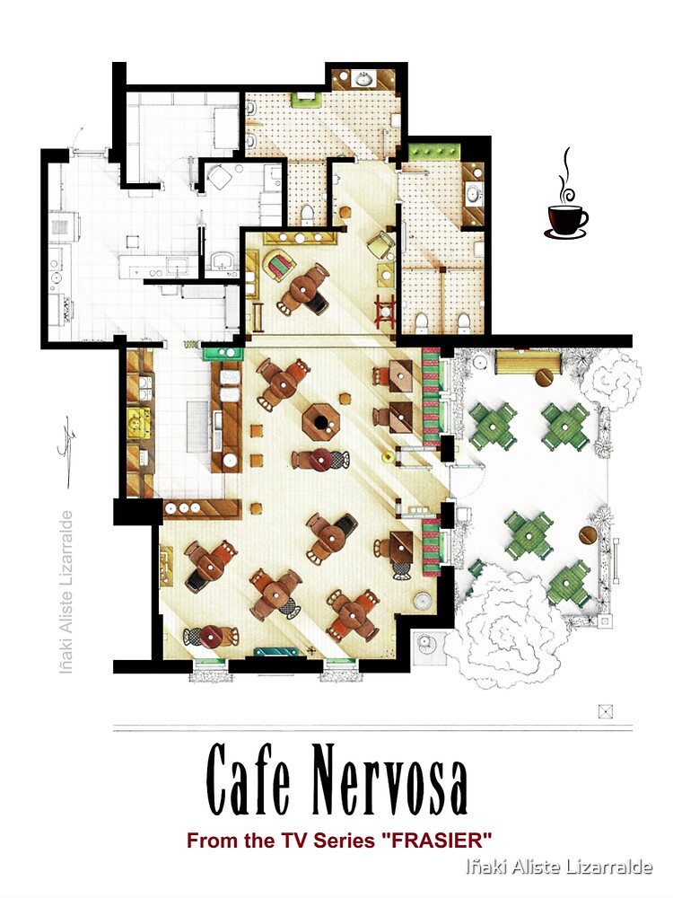 "Floorplan of CAFE NERVOSA from FRASIER" Sticker by nikneuk | Redbubble