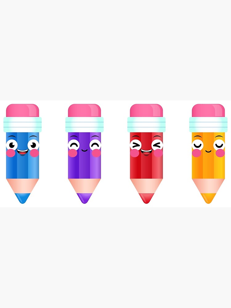 "Cartoon cute pencils sticker emoticon face" Art Print by Qitchup ...