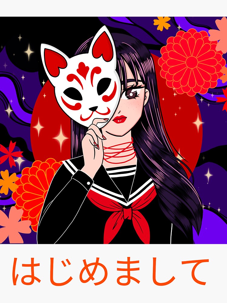 "cute anime girl fox mask" Sticker for Sale by Mamalaya | Redbubble
