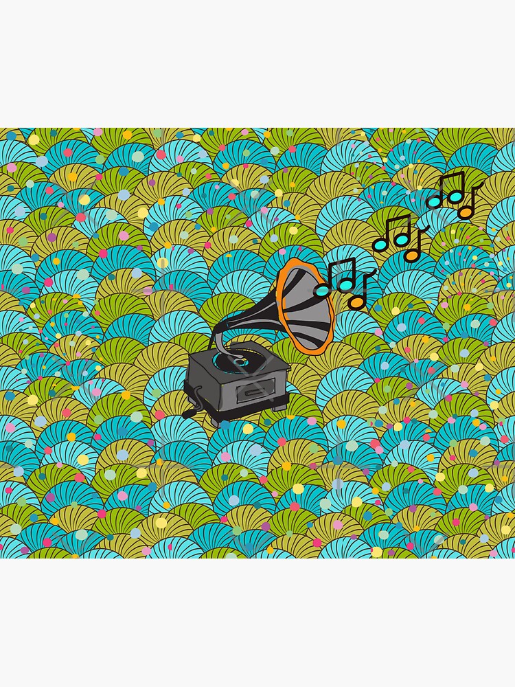 "Retro Vintage Record Player Musical Notes Abstract" Sticker by ...