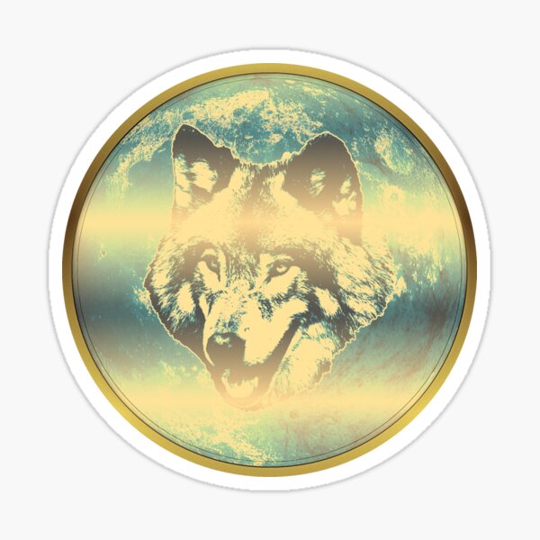 "Awesome Full Moon Wolf Gold Moon With Wolf Inside Gold" Sticker by ...