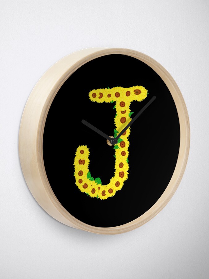 "Sunflowers Initial Letter J (Black Background)" Clock for Sale by ...