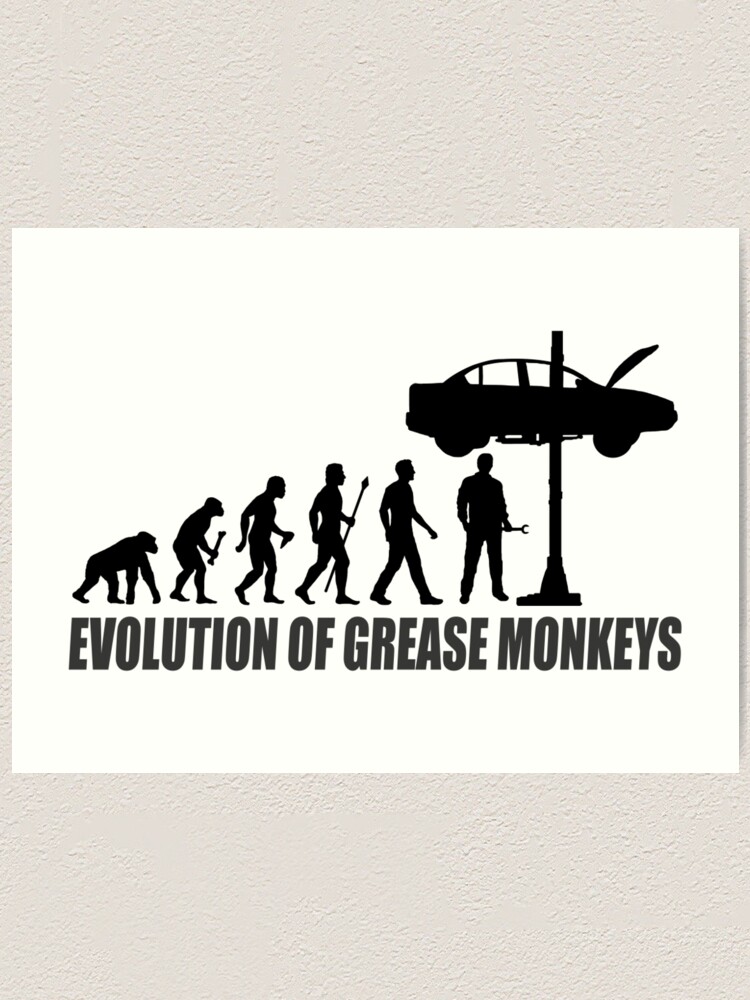 "Evolution of Grease Monkeys Funny Mechanic Shirt" Art Print for Sale ...