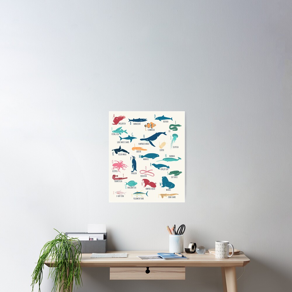 "Cute Marine And Ocean Animals Alphabet For Marine Biology Gift" Poster ...