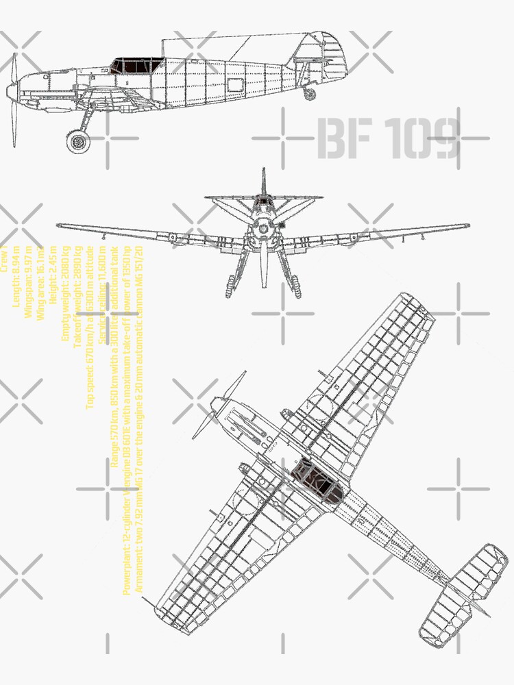 "BF109 German WWII aircraft design and data" Sticker for Sale by ...