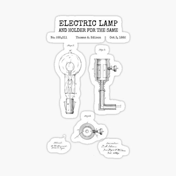 "Vintage Blueprint - Electric Lamp and Holder by Thomas Edison" Sticker ...