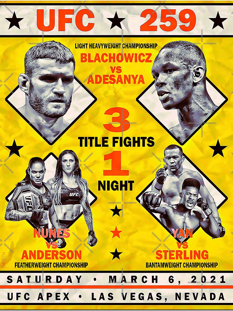 "UFC 259 Poster Three Title Fights" Sticker for Sale by SavageRootsMMA ...