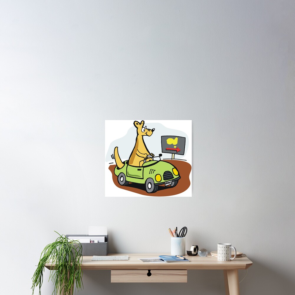 "Cute cartoon kangaroo driving car around Australia" Poster for Sale by ...