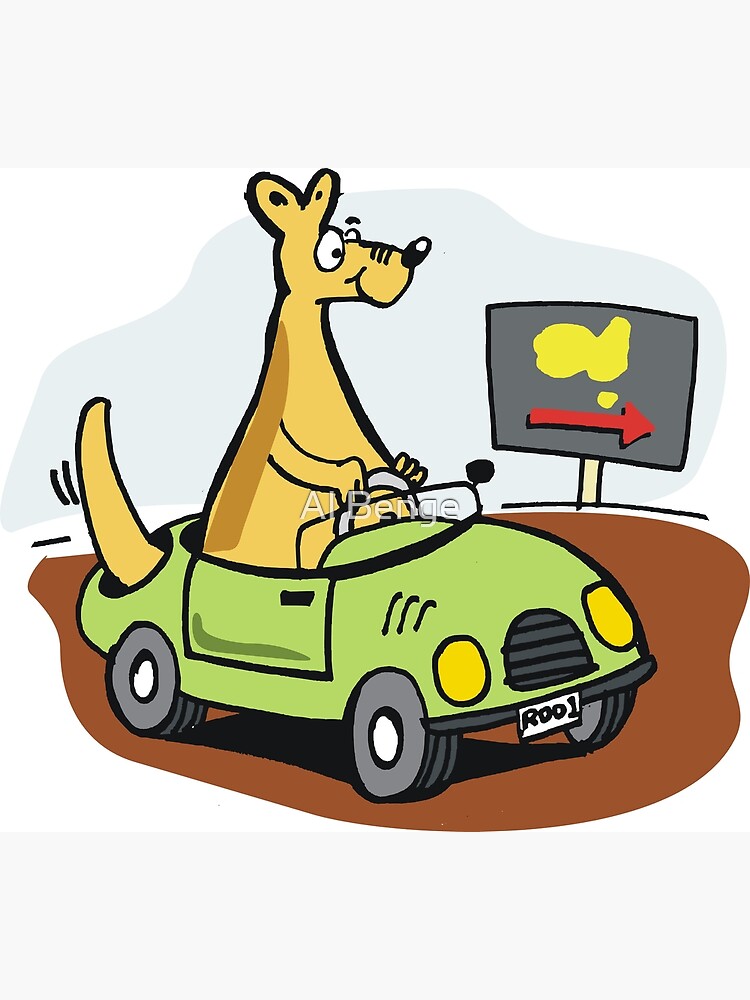 "Cute cartoon kangaroo driving car around Australia" Poster for Sale by ...