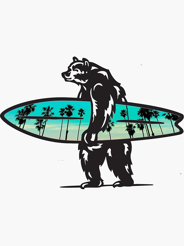 "Surfing Cali Bear" Sticker for Sale by ChuckNsty | Redbubble