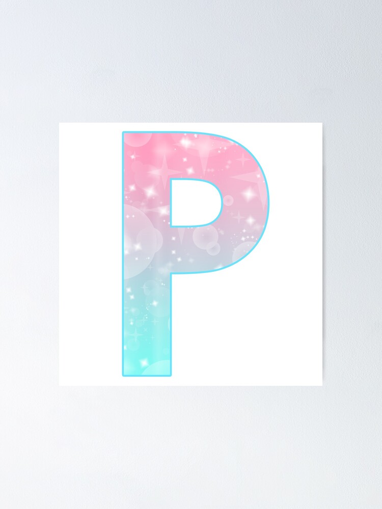 Póster «La letra P - Monograma en patrón Kawaii Cotton Candy Sparkle ...