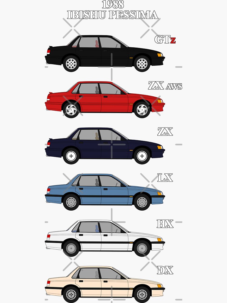 "1988 Pessima Factory Trim Levels" Sticker by BrynCoops | Redbubble