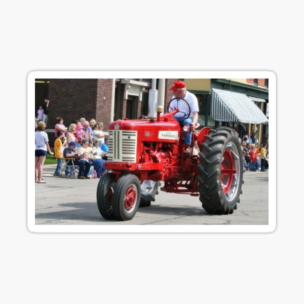 "Red Tractor on Parade" Sticker by MsTique | Redbubble