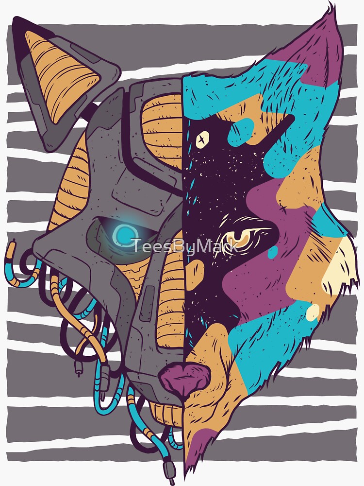 "Sci-Fi Cyborg Futuristic Wolf Head" Sticker for Sale by TeesByMark ...