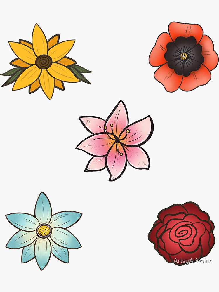 "Simple Flower Sticker Pack" Sticker for Sale by ArtsyAriesInc | Redbubble