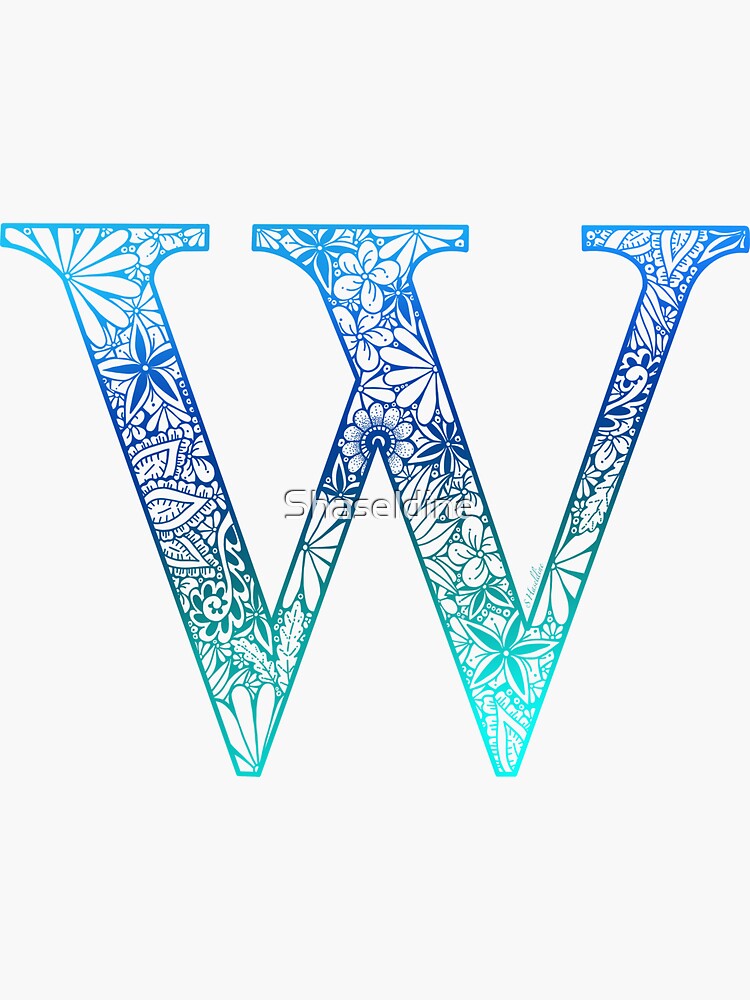 "Floral Letter Capital W Blue" Sticker by Shaseldine | Redbubble
