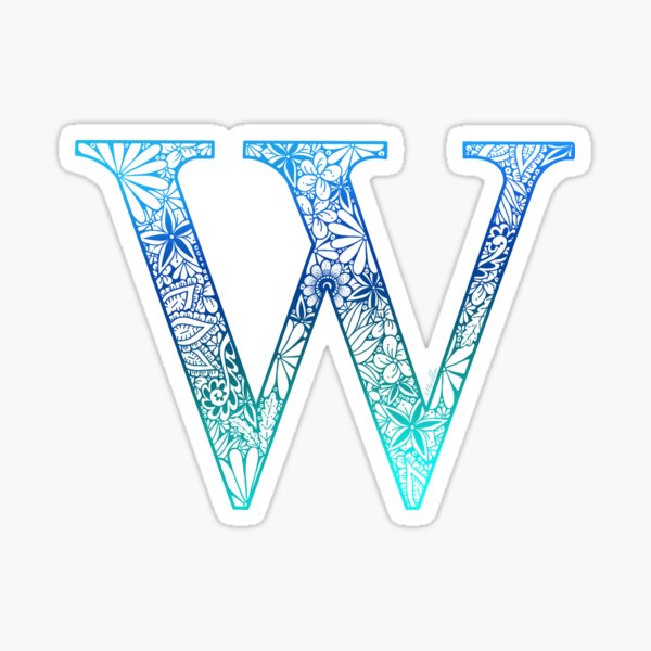 "Floral Letter Capital W Blue" Sticker by Shaseldine | Redbubble