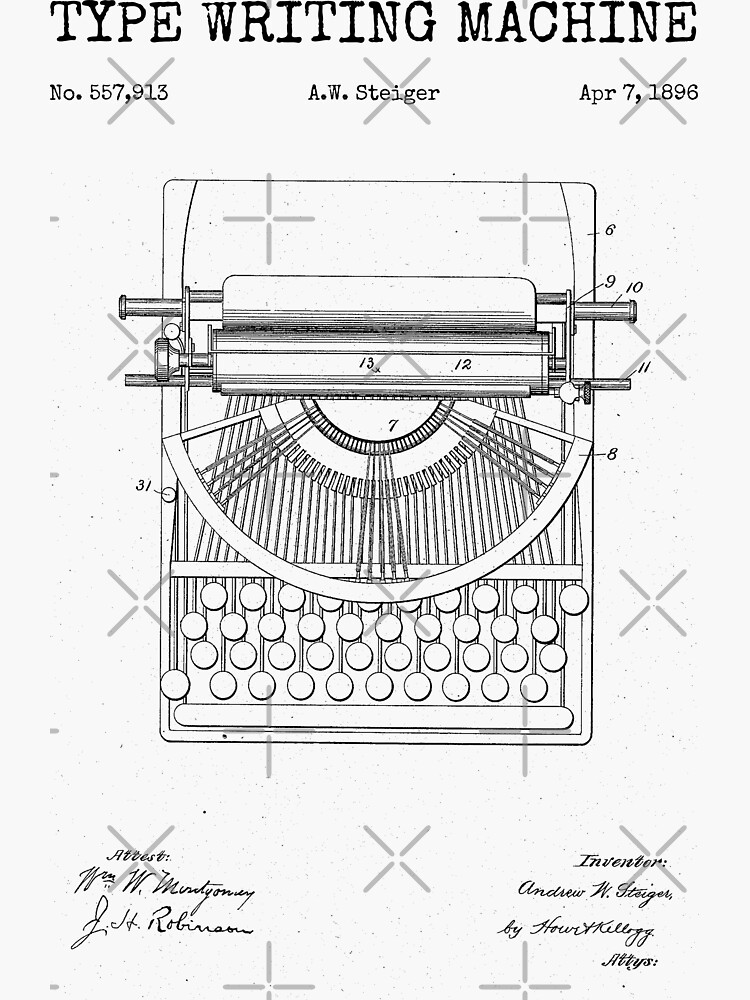 "Vintage Blueprint - Type Writing Machine" Sticker for Sale by ...