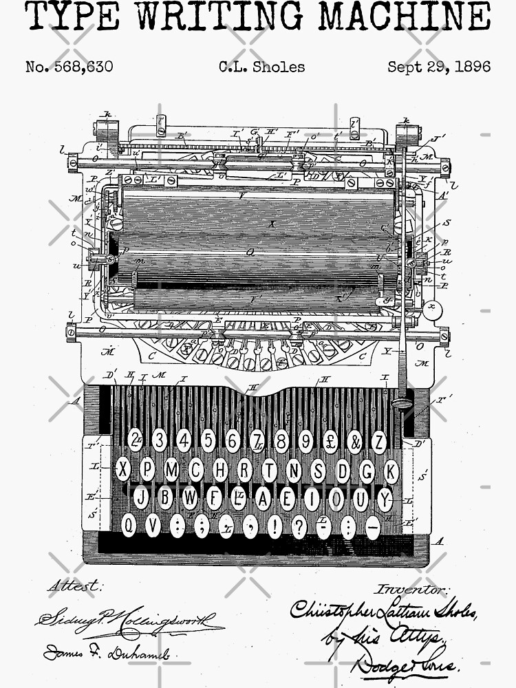 "Vintage Blueprint - Type Writing Machine" Sticker for Sale by ...