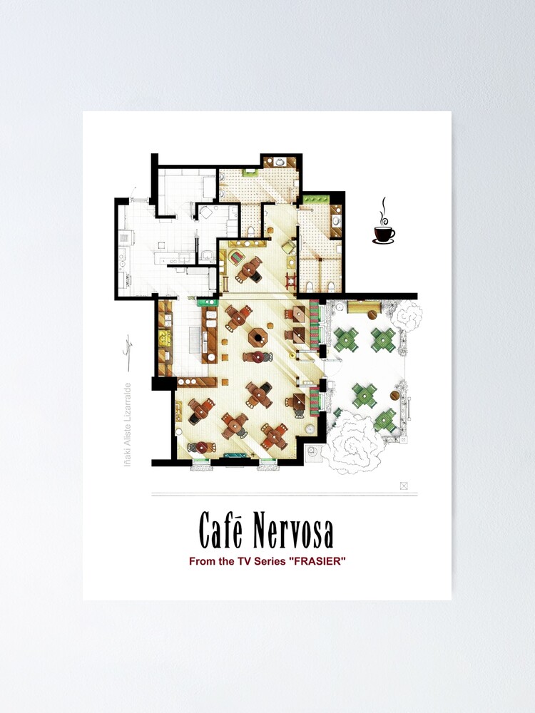 "Floorplan of CAFE NERVOSA from FRASIER" Poster by Iñaki Aliste ...