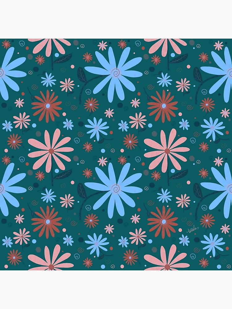 "Daisy pattern blue and pink on teal background" Art Print for Sale by ...