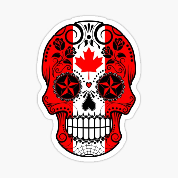 "Sugar Skull with Roses and Flag of Canada" Sticker by JeffBartels ...