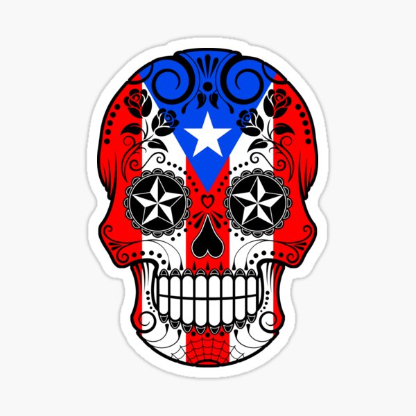 "Sugar Skull with Roses and Flag of Puerto Rico" Sticker for Sale by ...