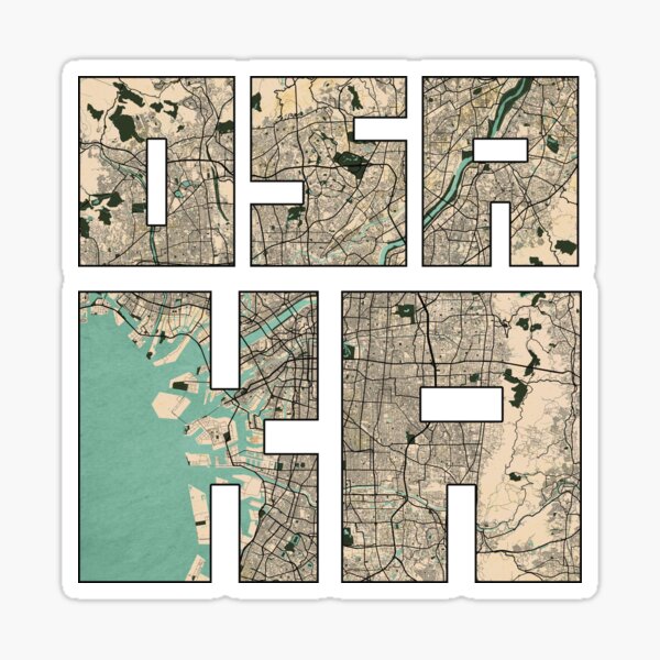 "Osaka City Map of Japan - Vintage" Sticker for Sale by deMAP | Redbubble